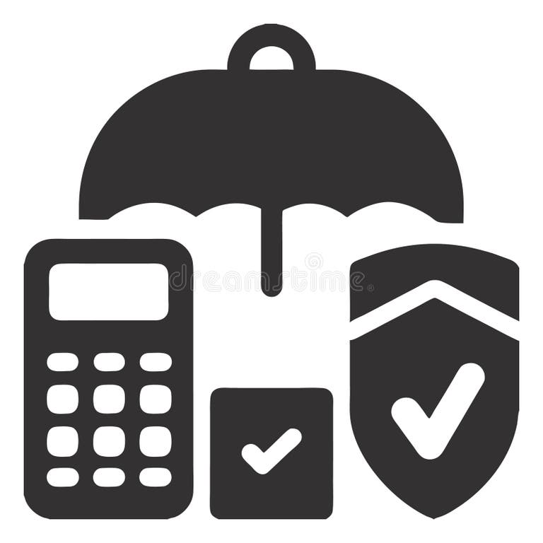 Insurance Security Shield Icons with Umbrella, Calculator & Check Mark ...