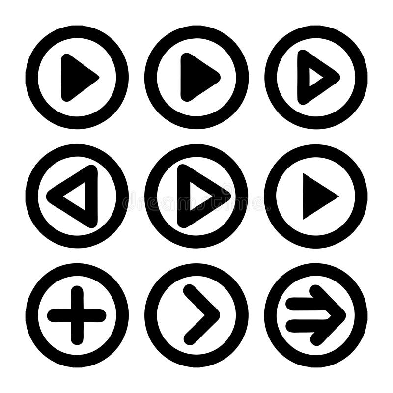 Black Circular Play and Arrow Button Icon Set – UI Navigation Symbols ...