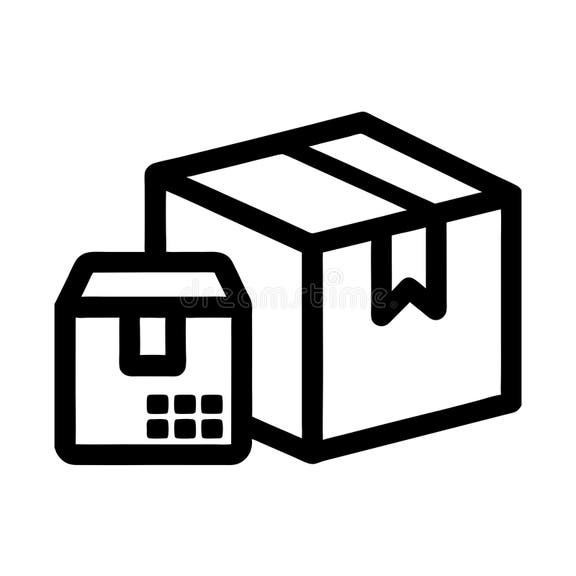 Two Delivery Box Icons with Barcode Label and Tape – Black Line Art ...