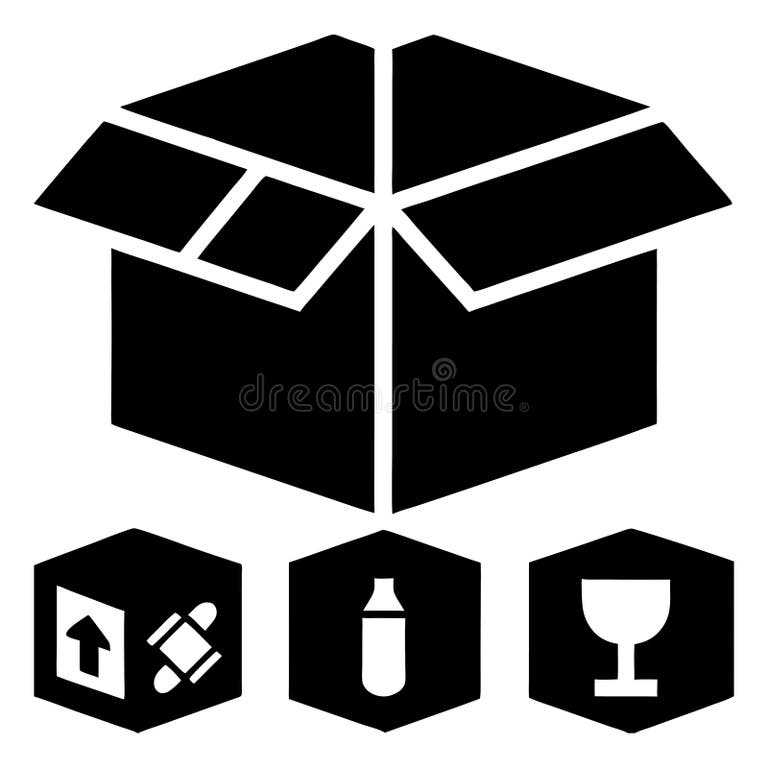 Open Shipping Box with Fragile Handling Symbols Vector Icon – Packaging ...