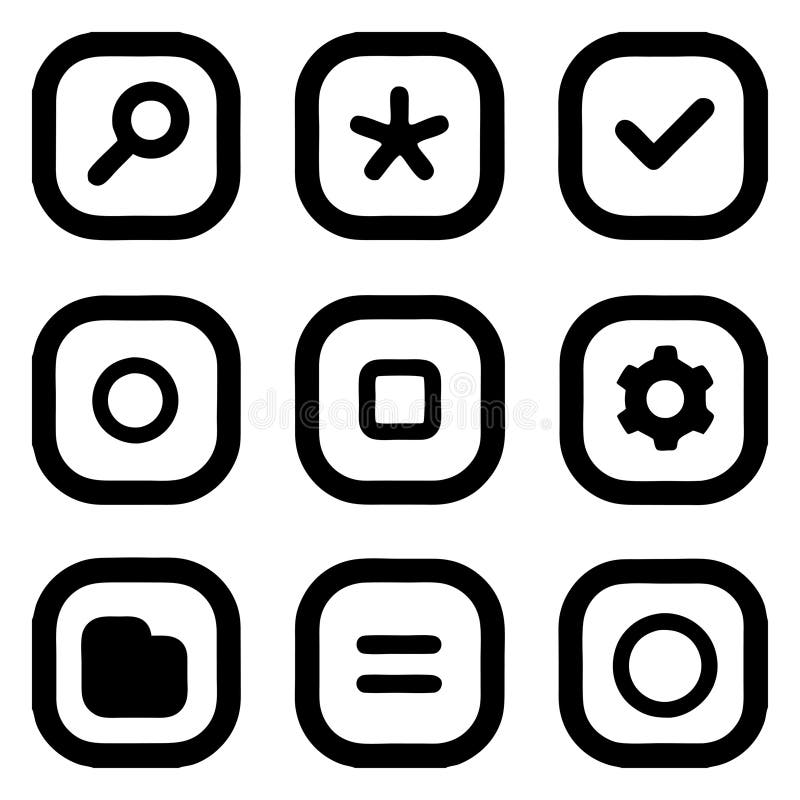 Mobile App UI Vector Icons: Search, Settings, Checkmark, Buttons, and ...