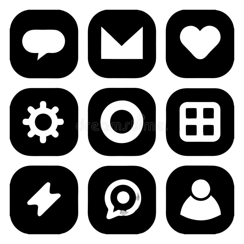 Modern UI App Icon Set – Minimal Black Interface Elements for Mobile ...