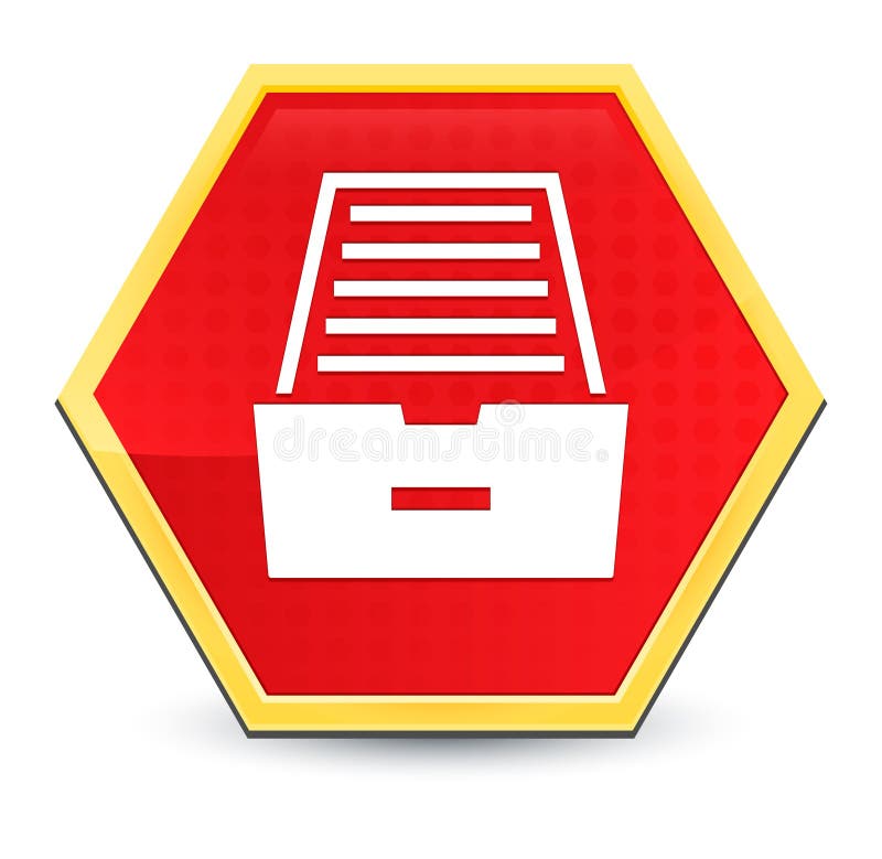 Folder Archive Cabinet Icon Abstract Red Hexagon Button Bright Yellow ...
