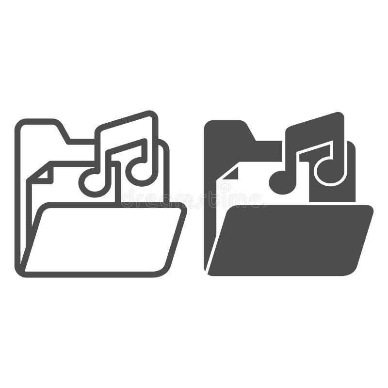 Folder with Audio Files Line and Solid Icon, Sound Design Concept ...