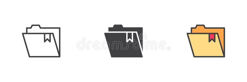 Folder with Bookmark Icon Set in Line, Solid and Filled Outline Style ...