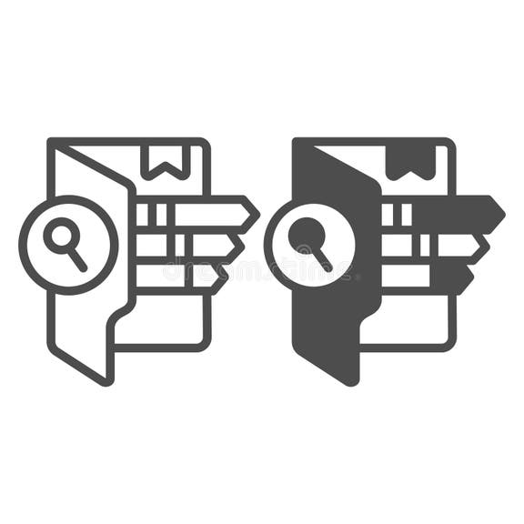 Folder with Bookmarks and Magnifier Line and Solid Icon, Neural Dataset Concept. Vector Graphics ...