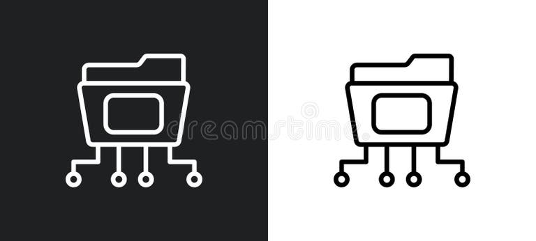 Folder Connected Circuit Outline Icon in White and Black Colors. Folder ...