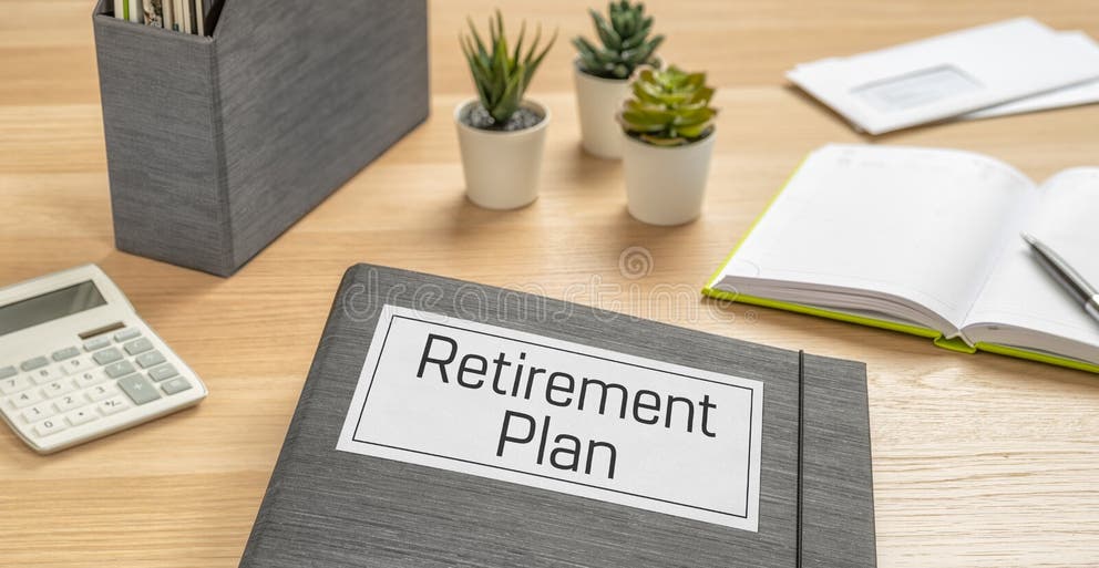 A Folder on a Desk with the Label Retirement Plan Stock Photo - Image ...