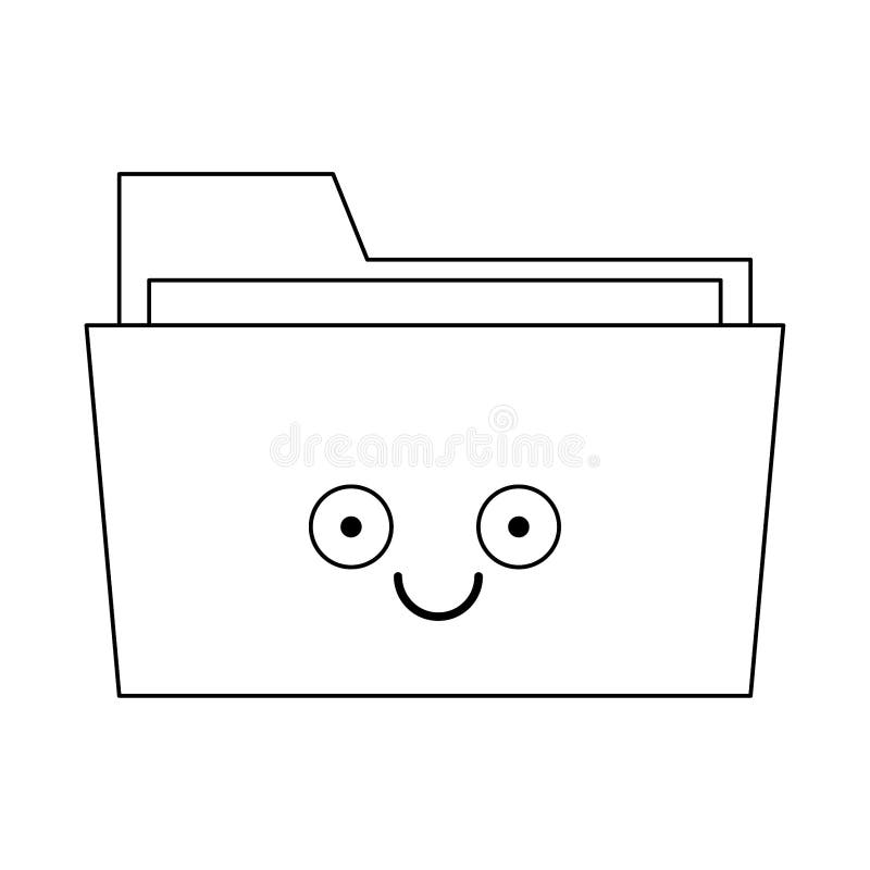Folder Document Cute Cartoon in Black and White Stock Vector ...