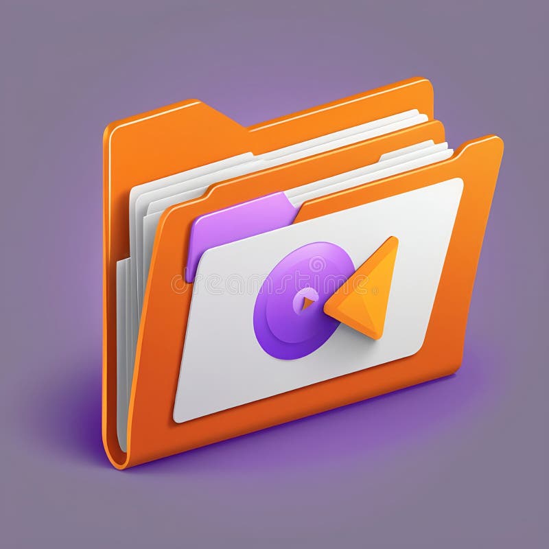 Folder with Documents and Media Playback Icon on File Stock ...