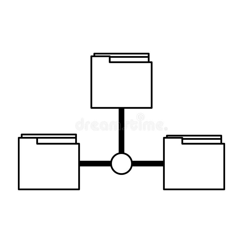 Folder and Documents Networks Symbol Isolated in Black and White Stock ...