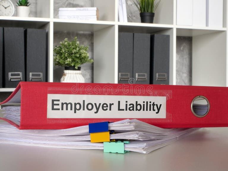 The Folder Employer Liability Lies on a Stack of Papers. Stock Image ...