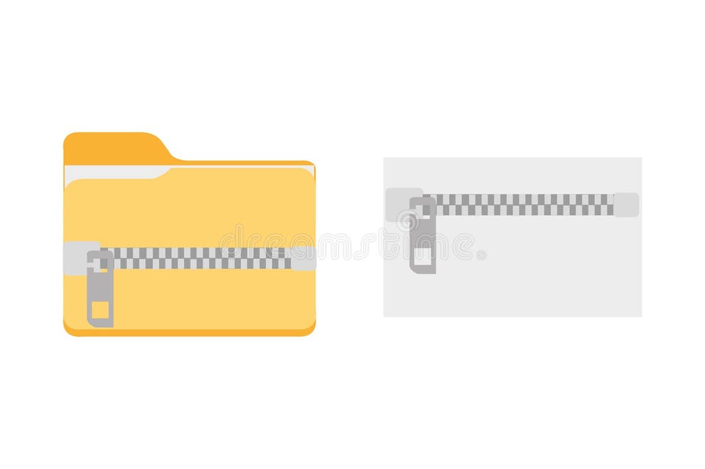Folder and File Icon with Zipper, Compressed Document and Directory ...