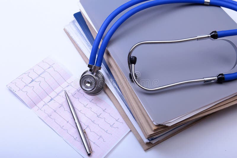 Folder File and Stethoscope on the Desk Stock Photo - Image of isolated ...