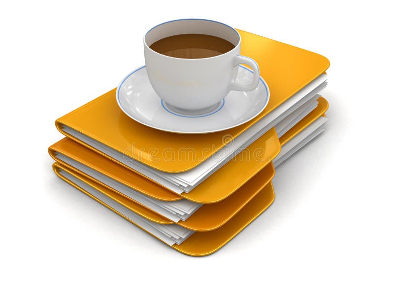 Folder and Files with Cup of Coffee Stock Illustration - Illustration ...