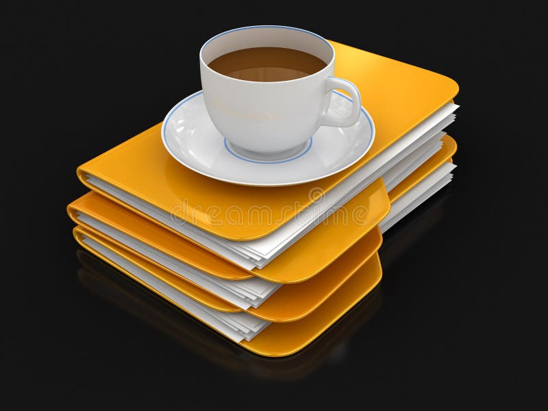 Folder and Files with Cup of Coffee Stock Illustration - Illustration ...