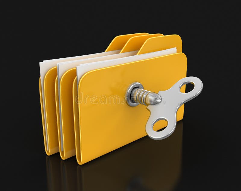 Folder and Files with Winding Key Stock Illustration - Illustration of ...