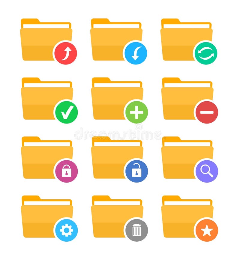 Glossy folder icons set stock vector. Illustration of graphic - 15496846