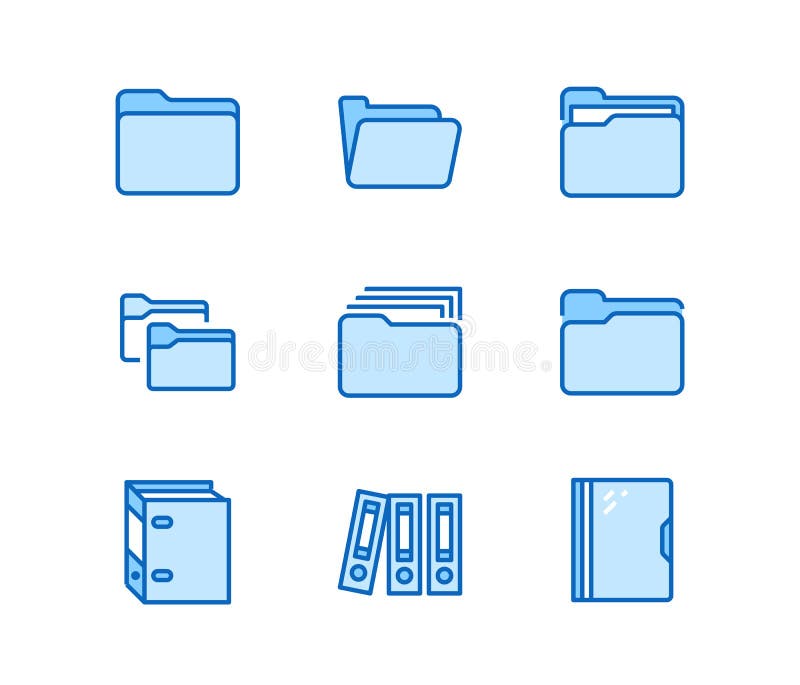 Folder Flat Line Icons. Document File Vector Illustrations - Business ...