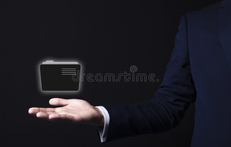 Folder Icon in Businessman Hand Stock Photo - Image of businessman ...