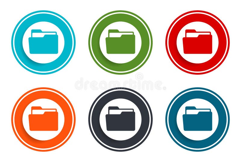 Folder Icon Flat Vector Illustration Design Round Buttons Collection 6 ...