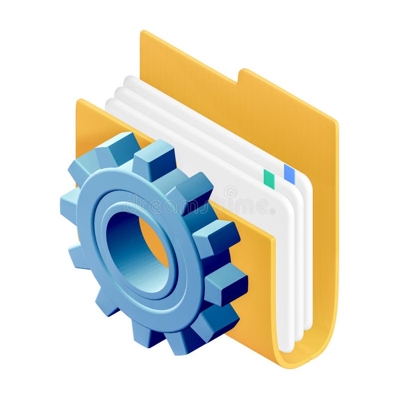 Folder Icon with Gear, Files Setting Up, Clipping Path, 3d Rendering Stock Illustration ...