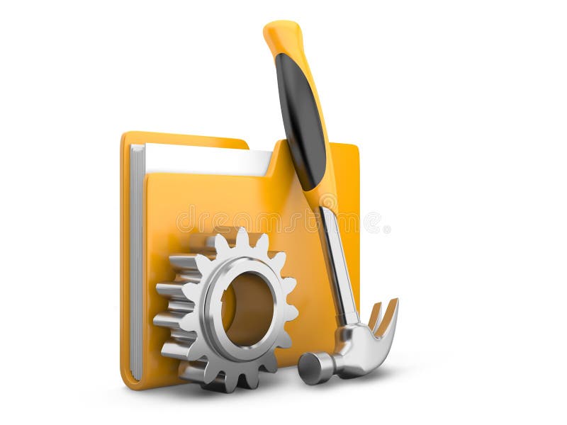 Folder Icon with Gear Wheel and Hammer Stock Illustration ...