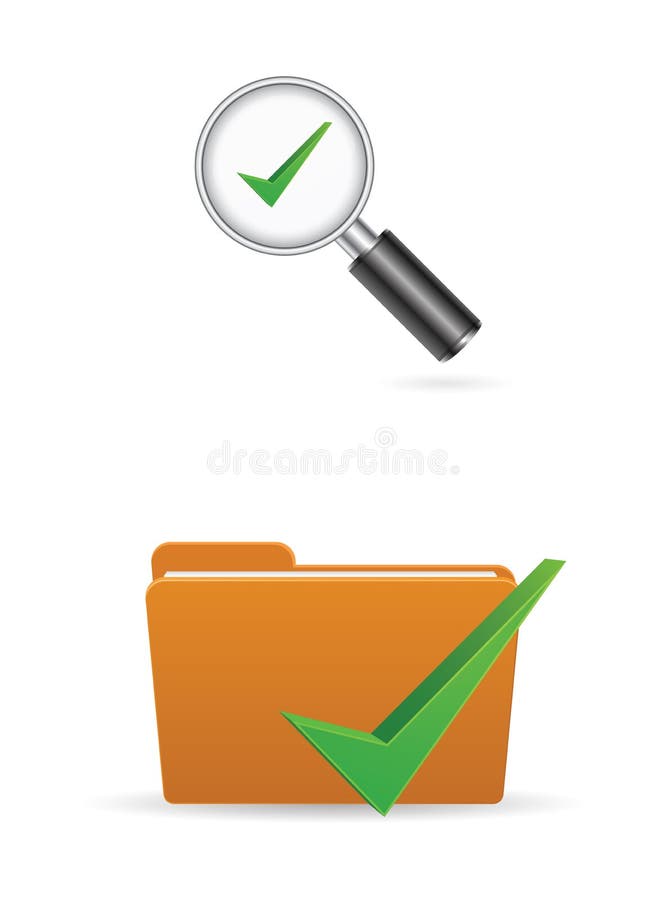 Folder Icon and Magnifying Glass with Check Mark Stock Vector ...