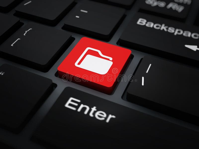 Folder Icon on Red Keyboard Key. 3D Illustration Stock Illustration ...