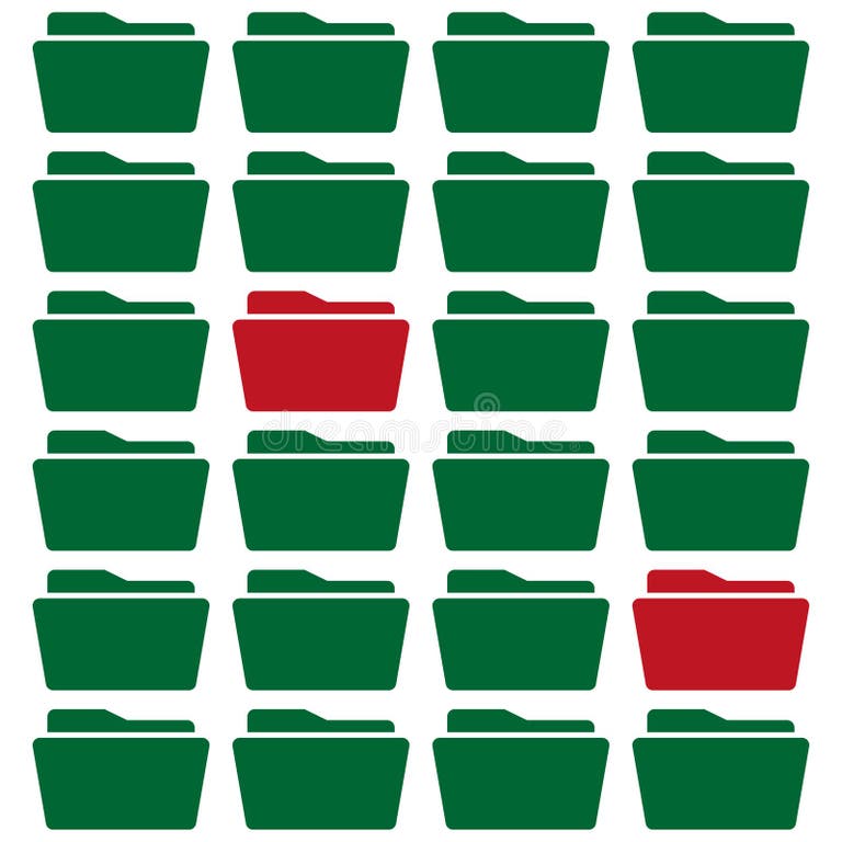 Folder Icon Set. Vector File Structure. Green Document Layout. Red ...