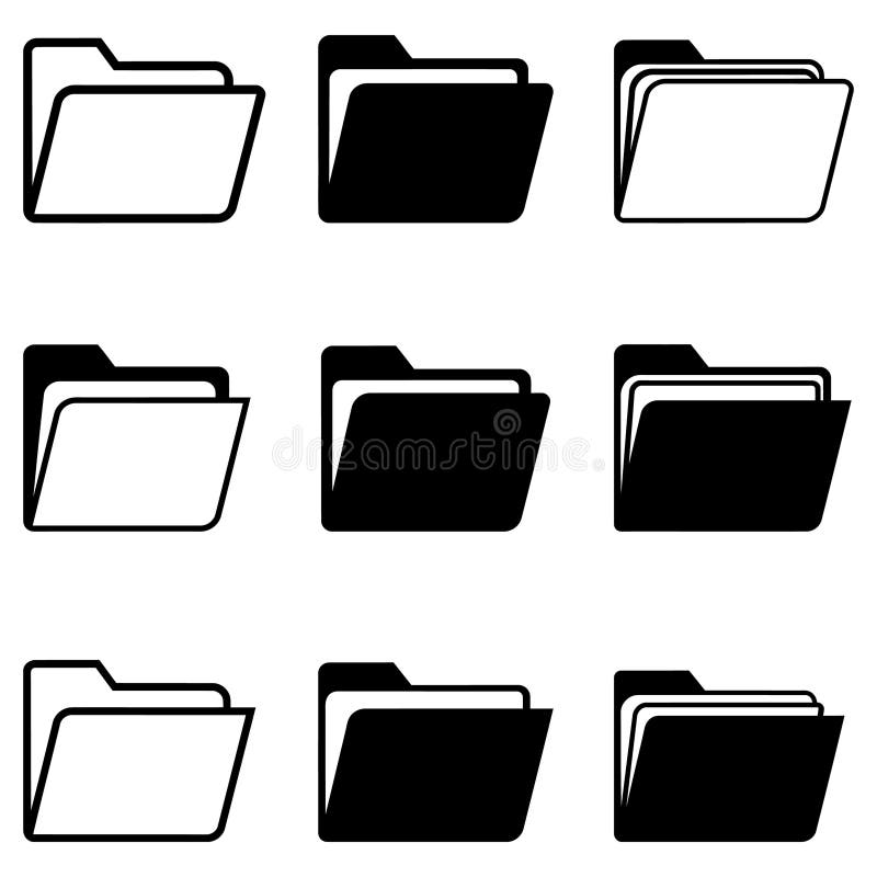 Folder Icons. Black and White Folder Icons Isolated on White Background ...