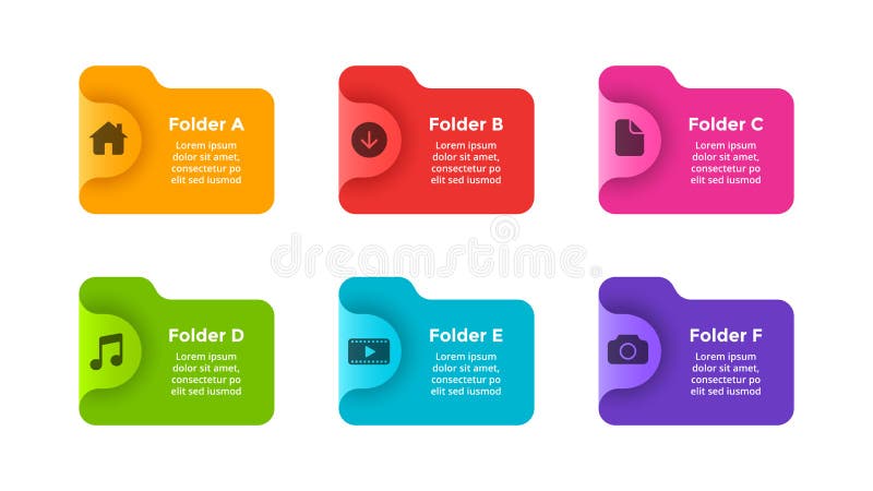 6 Folder Icons Illustration. Infographic Slide Template for Your ...