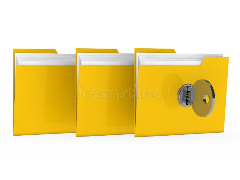 Yellow Computer Folder with Key Stock Illustration - Illustration of ...