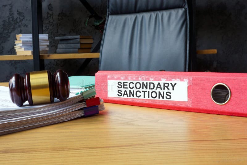 Folder with the Label Secondary Sanctions. Economic Restrictions. Stock ...