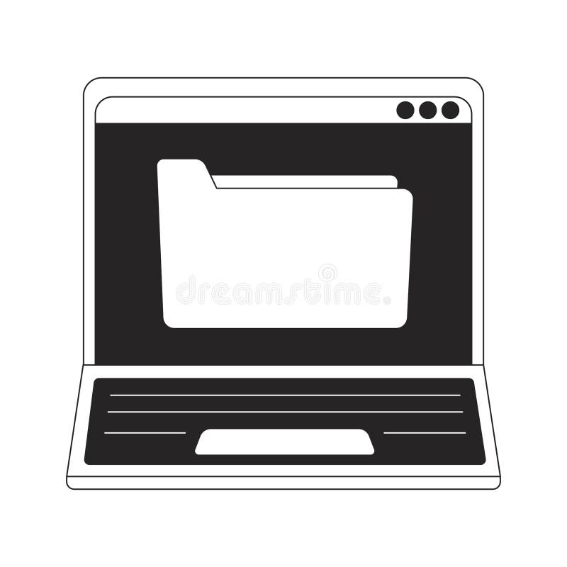 Folder on Laptop Screen Flat Monochrome Isolated Vector Object Stock ...