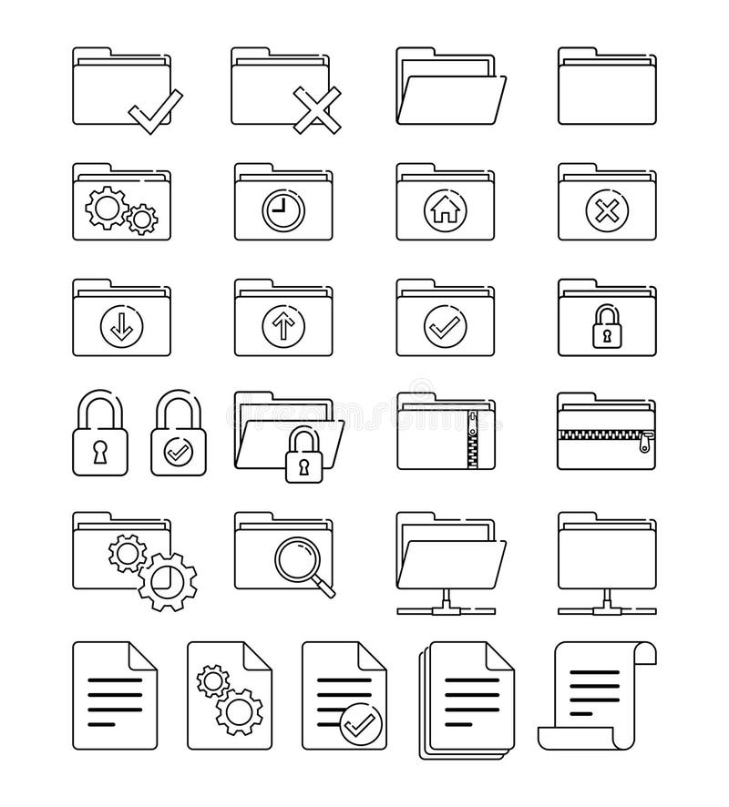 Folder Line Icon Set Symbol Stock Vector - Illustration of organize ...