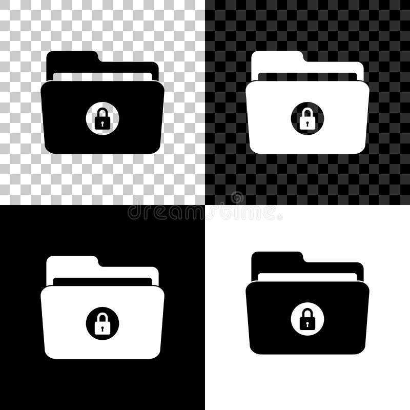 Folder and Lock Icon Isolated on Black, White and Transparent ...