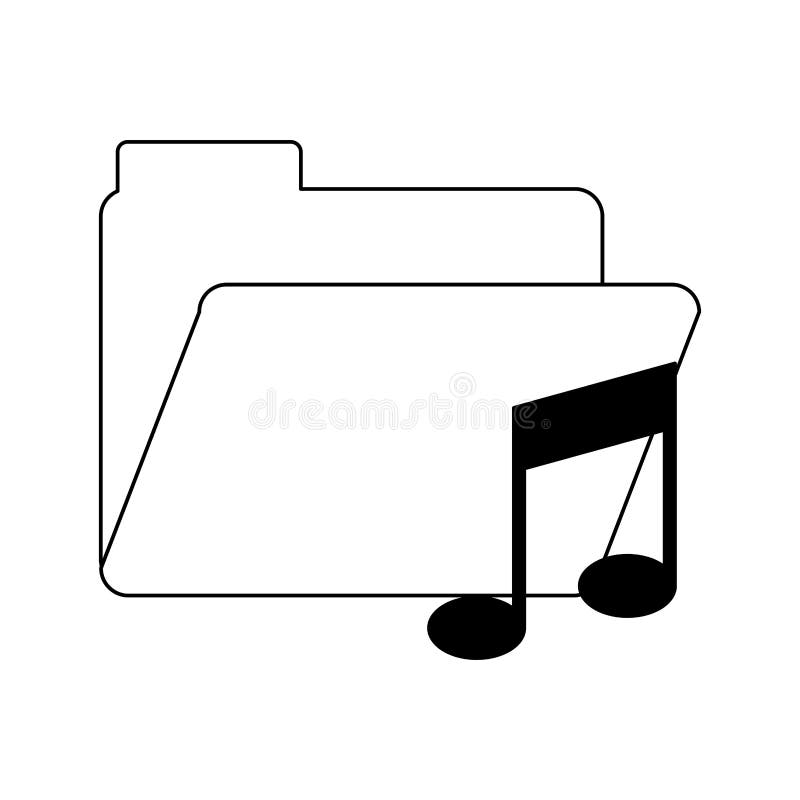 Folder with Music Note in Black and White Stock Vector - Illustration ...