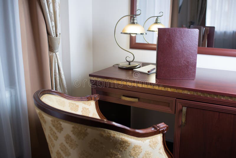 Folder for Notes and Lamp Standing on a Table Stock Photo - Image of ...