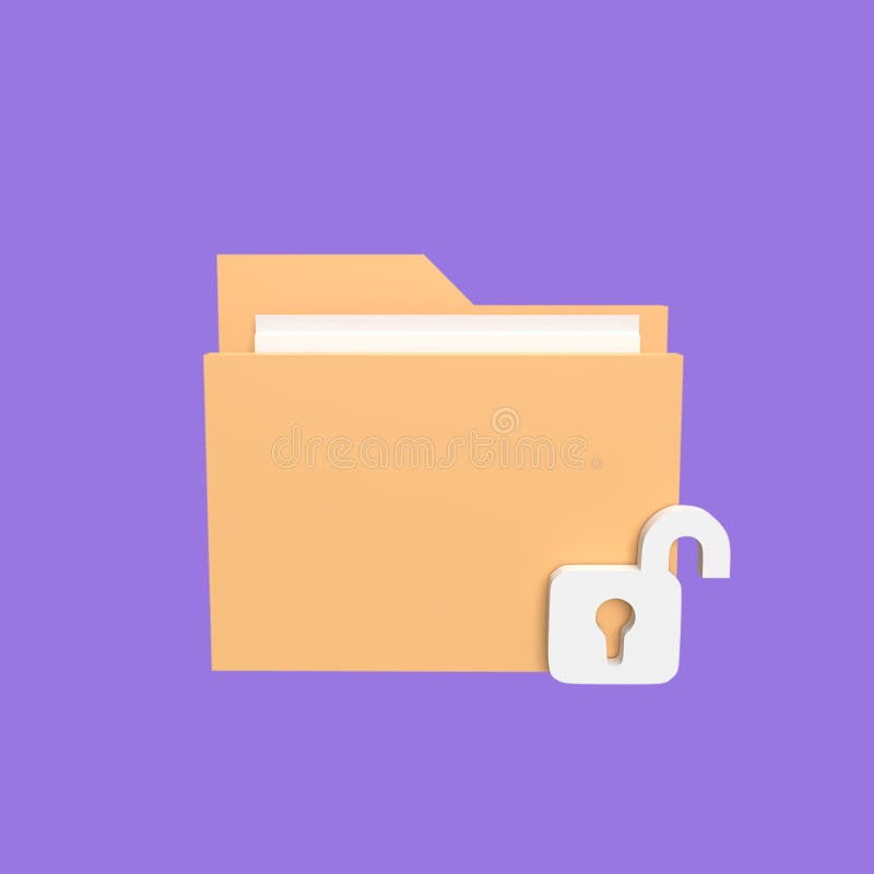 Folder Open Lock 3d Icon Model Cartoon Style Concept. Render ...