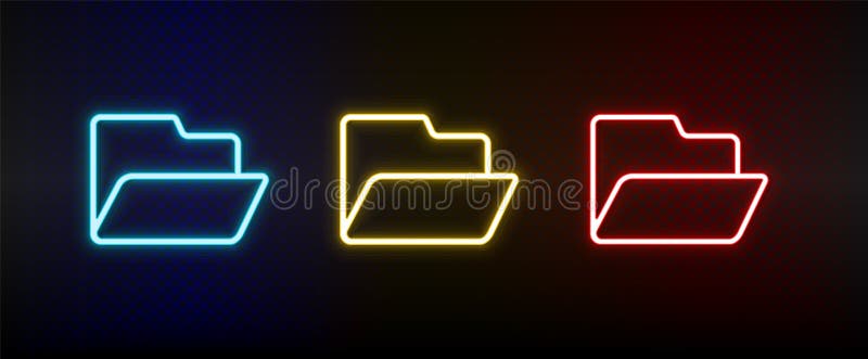 Folder Open Neon Icon Set. Set of Red, Blue, Yellow Neon Vector Icon ...