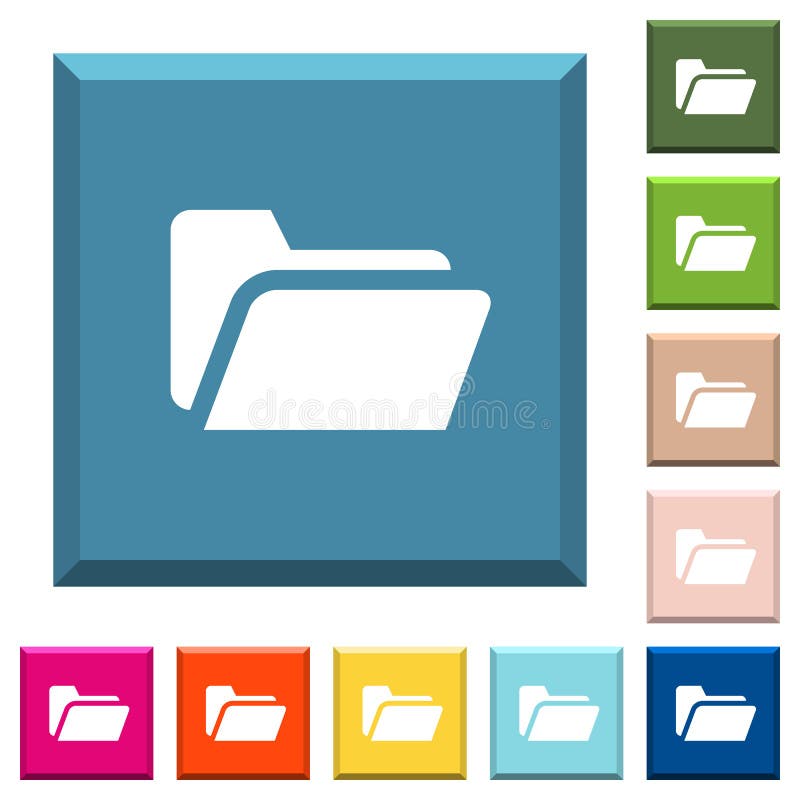 Folder Open White Icons on Edged Square Buttons Stock Vector ...