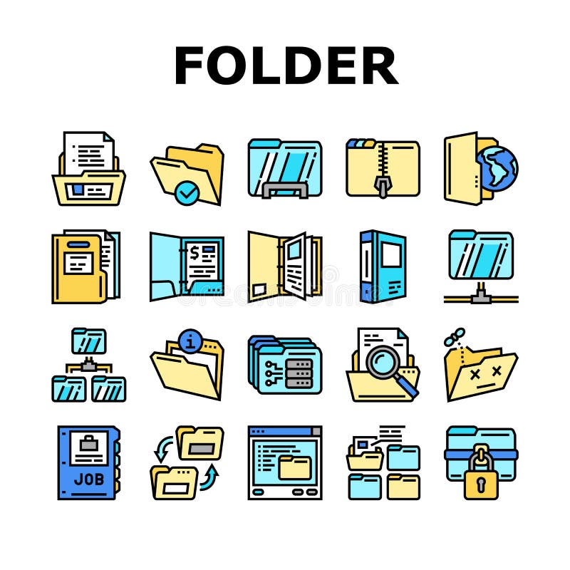 Folder Paper Business File Empty Icons Set Vector Stock Illustration ...