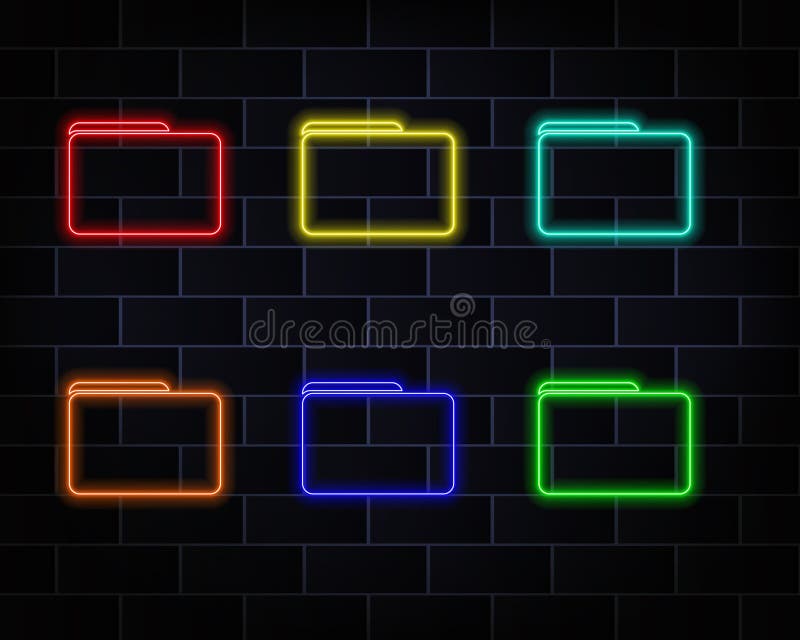 Folder with Papers Neon Signs. Folder with Documents Glossy Icon ...