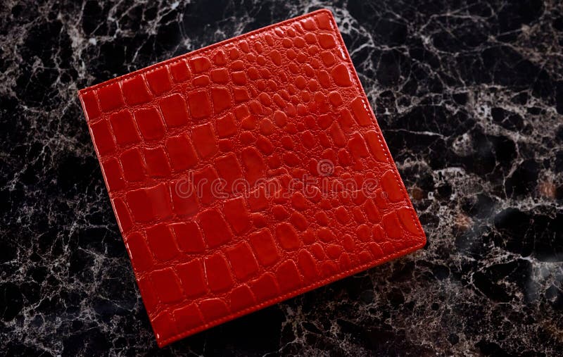 Folder, Red Leather Cover with a Large Texture on a Gray Marble Table ...