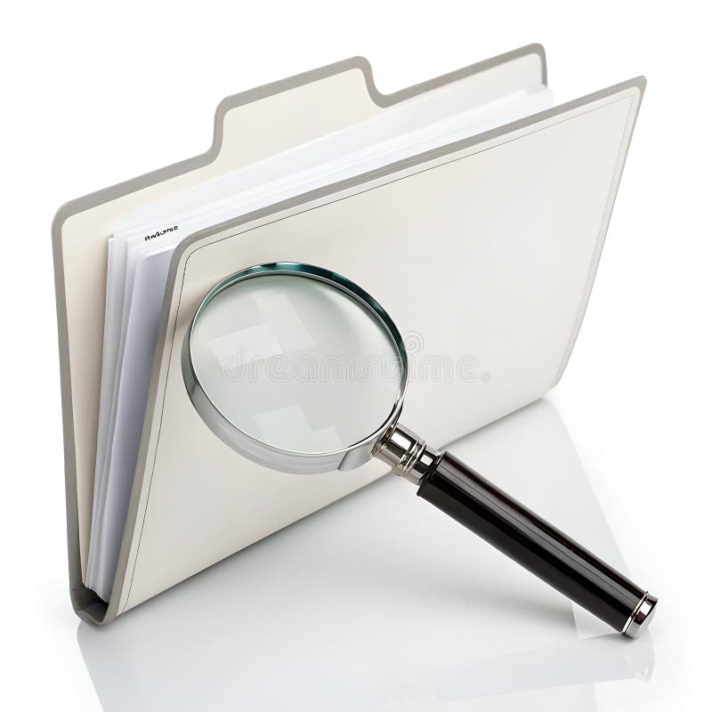 Folder Search with Magnifying Glass Isolated on White Background Stock ...