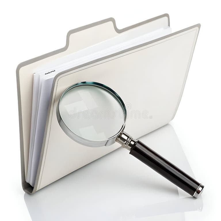 Folder Search with Magnifying Glass Isolated on White Background Stock ...