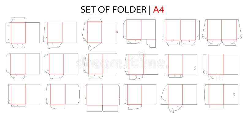 Folder Set with Gusset Die Cut Stamp. Empty Shablon Template for A4 ...