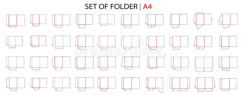 Folder Set Die Cut Stamp. Empty Shablon Template for A4 Documents and ...