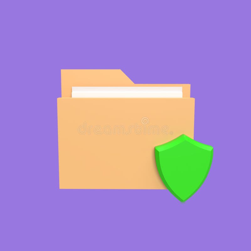 Folder with Shield 3d Icon Model Cartoon Style Concept. Render ...
